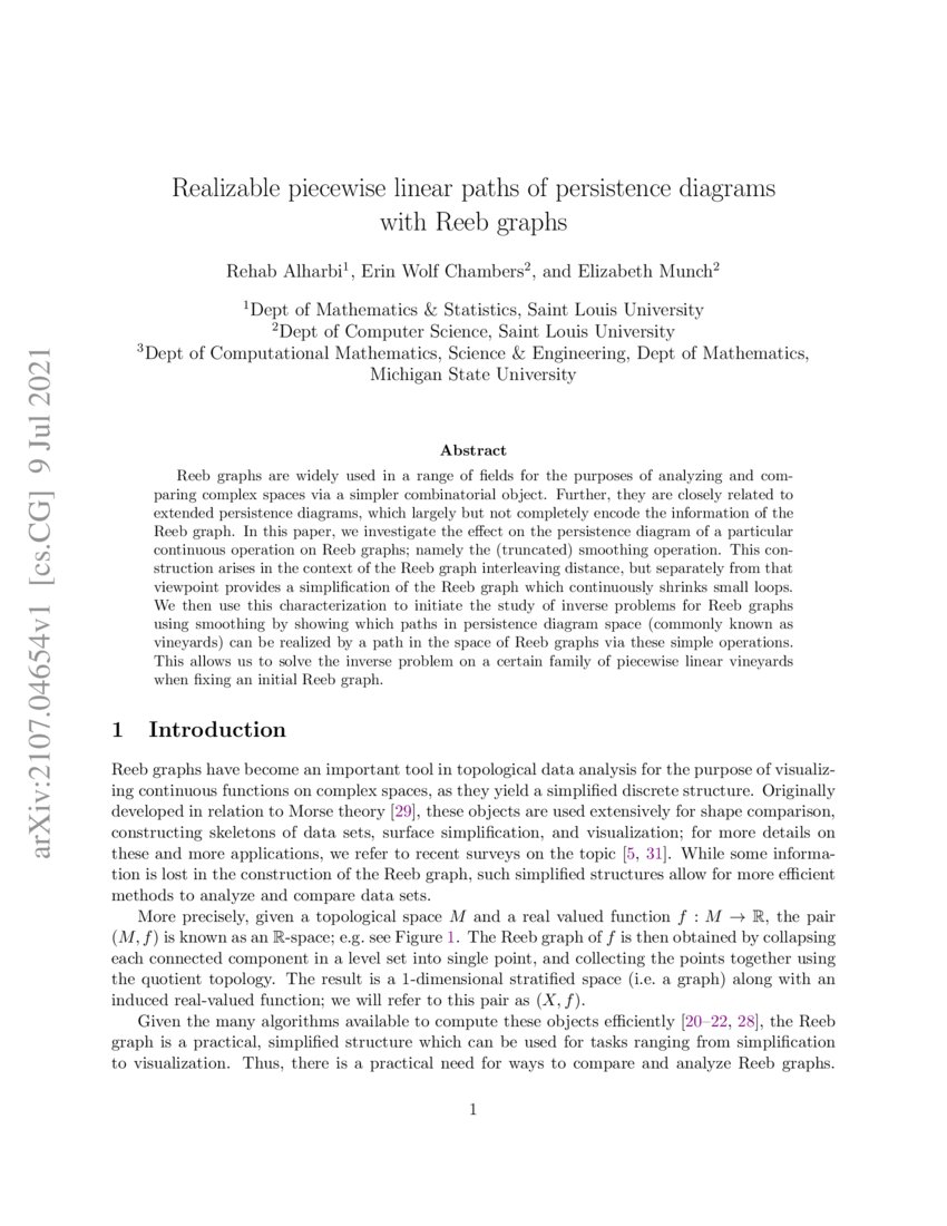 Realizable piecewise linear paths of persistence diagrams with Reeb graphs | DeepAI