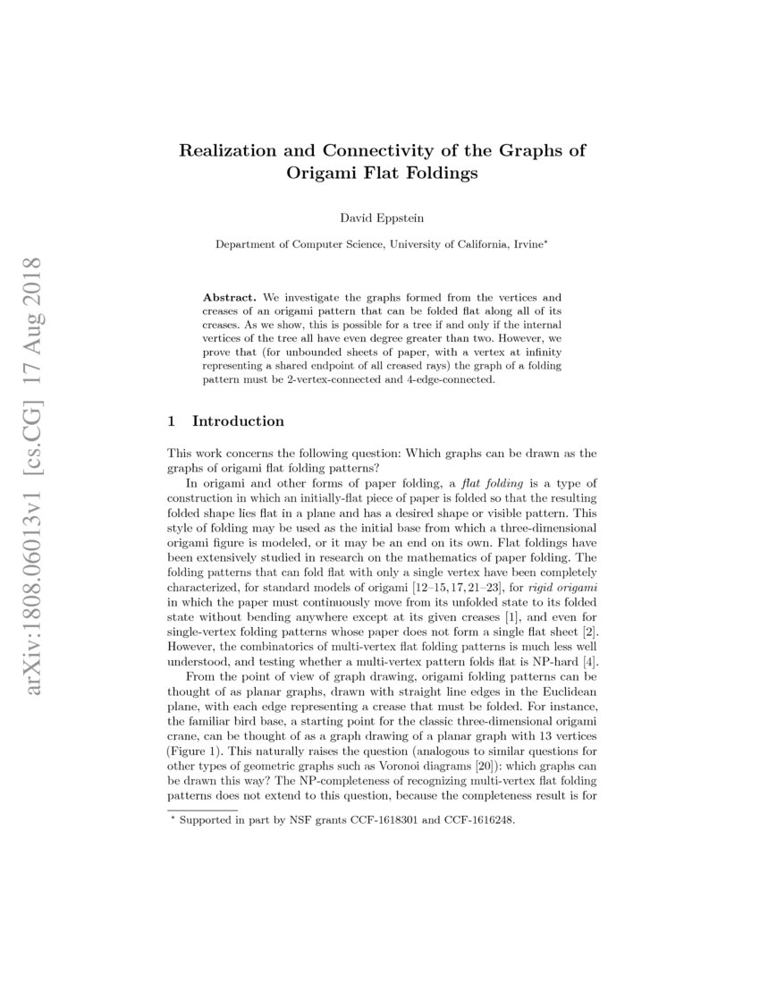 Realization and Connectivity of the Graphs of Origami Flat Foldings | DeepAI