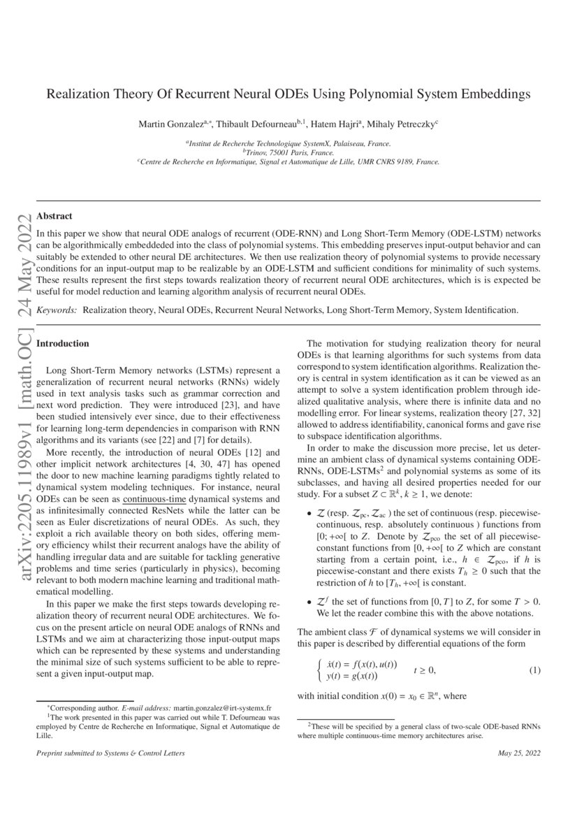 Realization Theory Of Recurrent Neural Odes Using Polynomial System