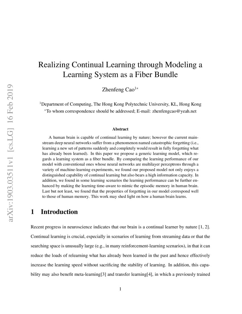 Realizing Continual Learning through Modeling a Learning System as a ...