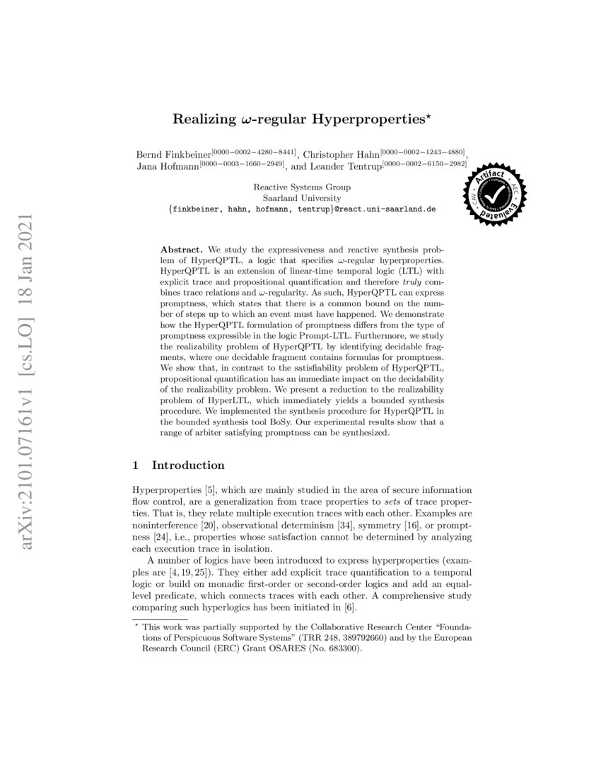 Realizing Omega-regular Hyperproperties | DeepAI