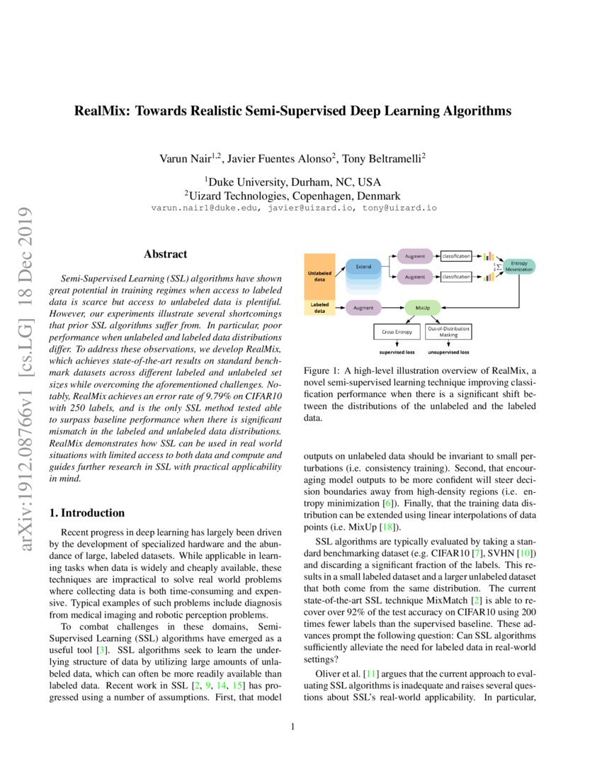 RealMix: Towards Realistic Semi-Supervised Deep Learning Algorithms | DeepAI