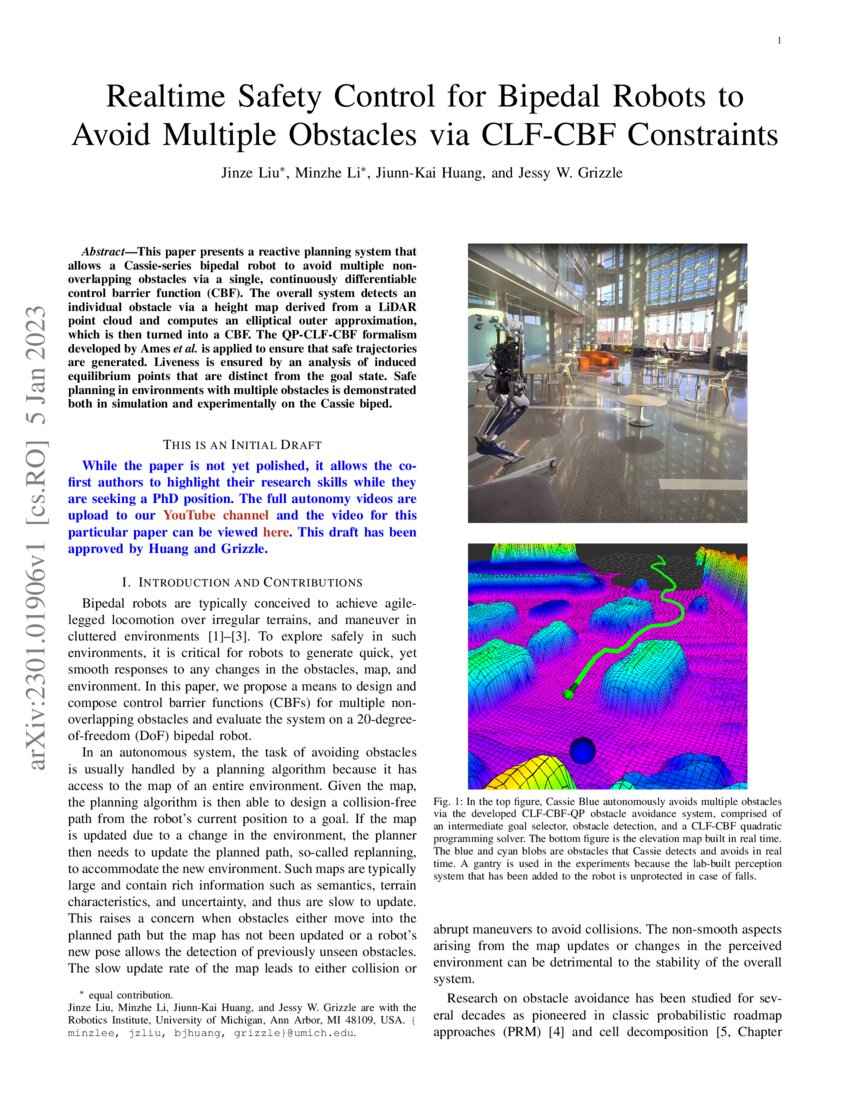 Realtime Safety Control for Bipedal Robots to Avoid Multiple Obstacles via CLF-CBF Constraints ...