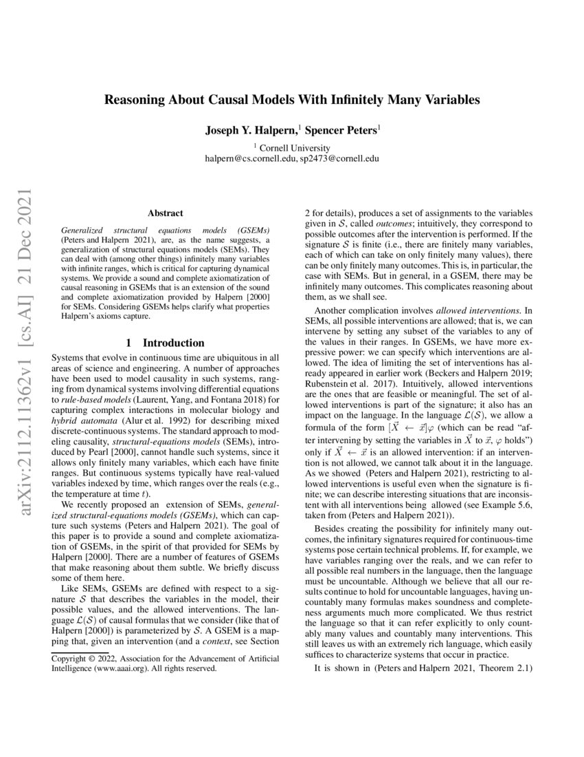 Reasoning About Causal Models With Infinitely Many Variables | DeepAI