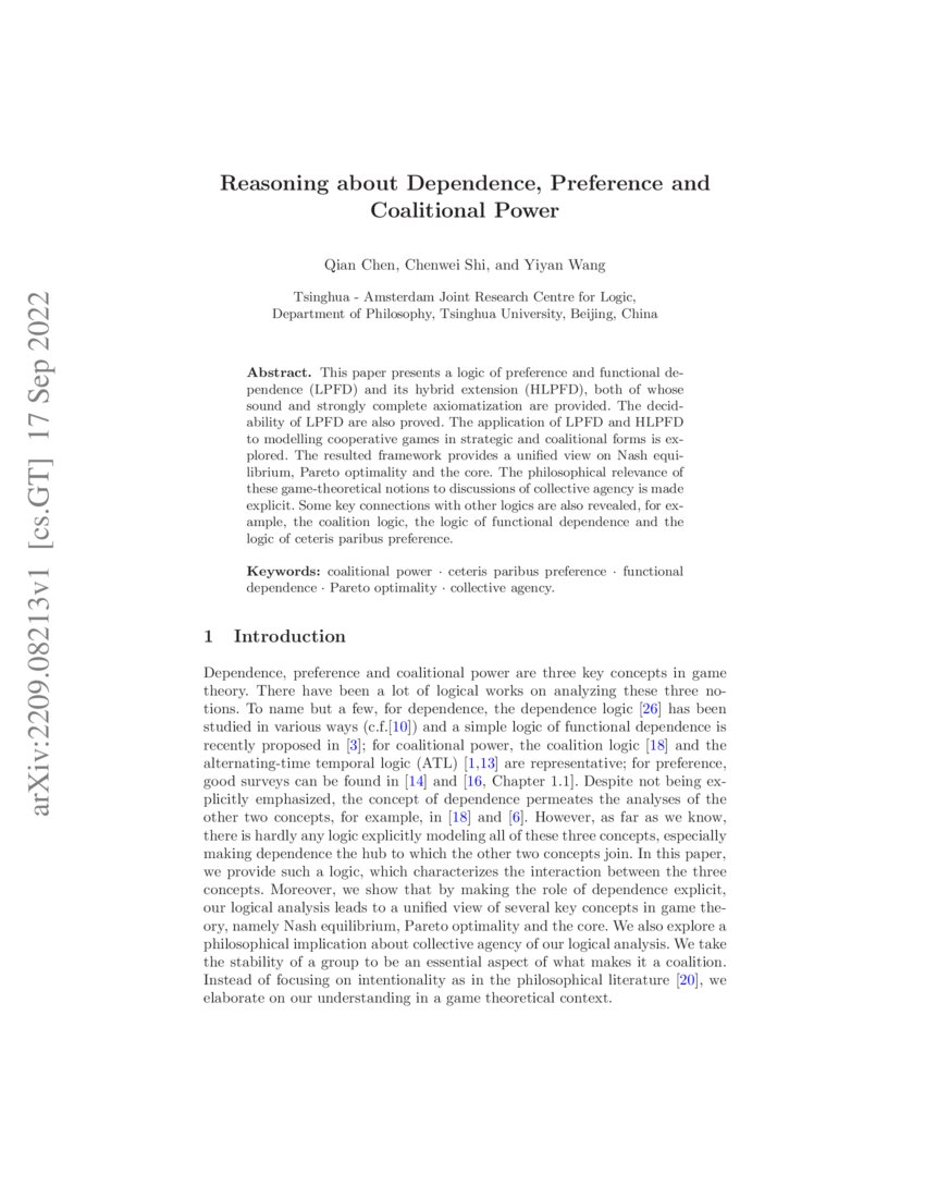 Reasoning About Dependence Preference And Coalitional Power Deepai