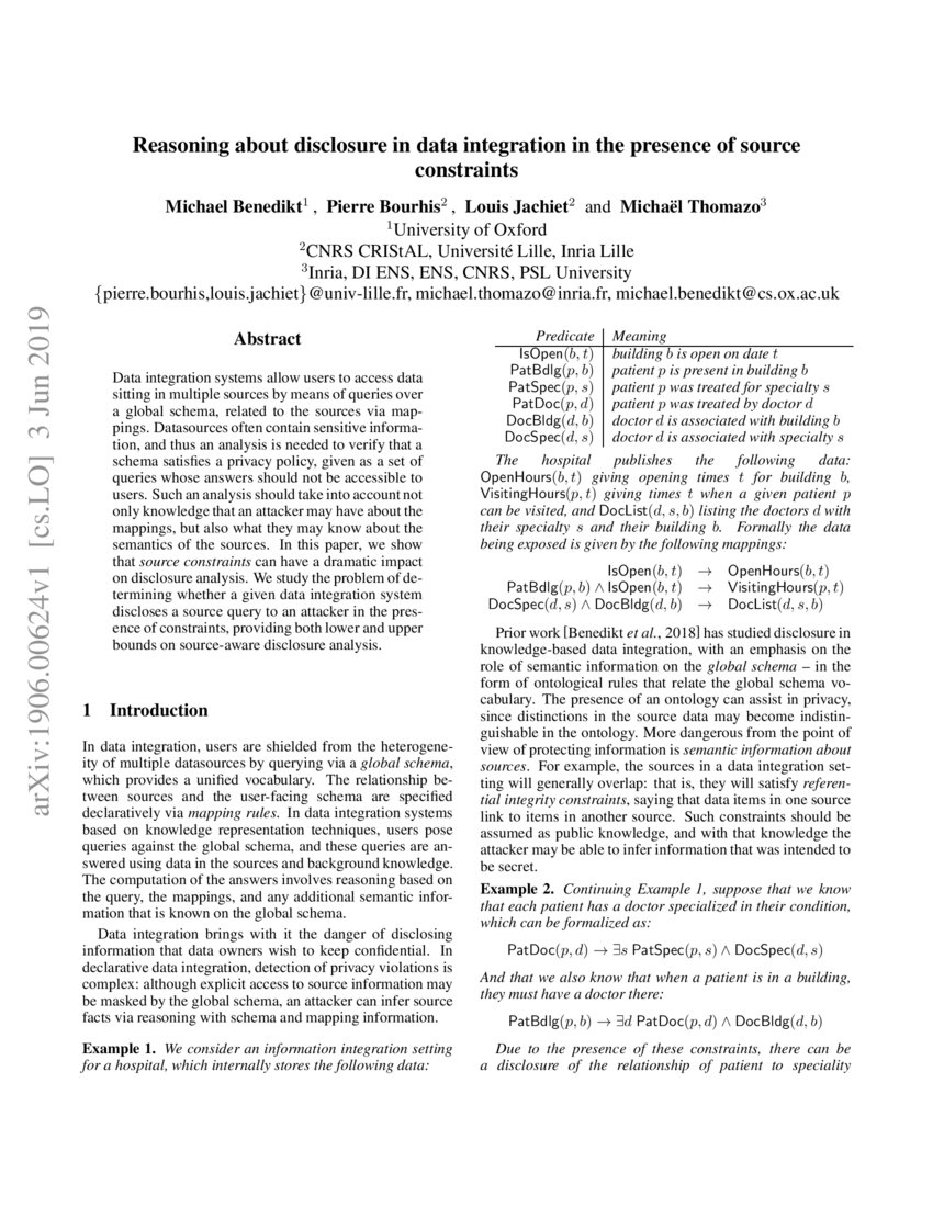Reasoning about disclosure in data integration in the presence of ...