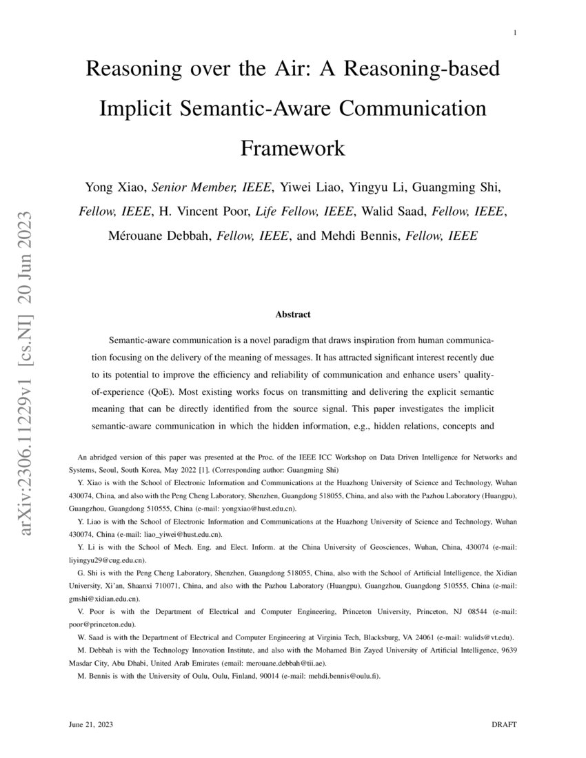 Reasoning Over The Air A Reasoning Based Implicit Semantic Aware Communication Framework Deepai 