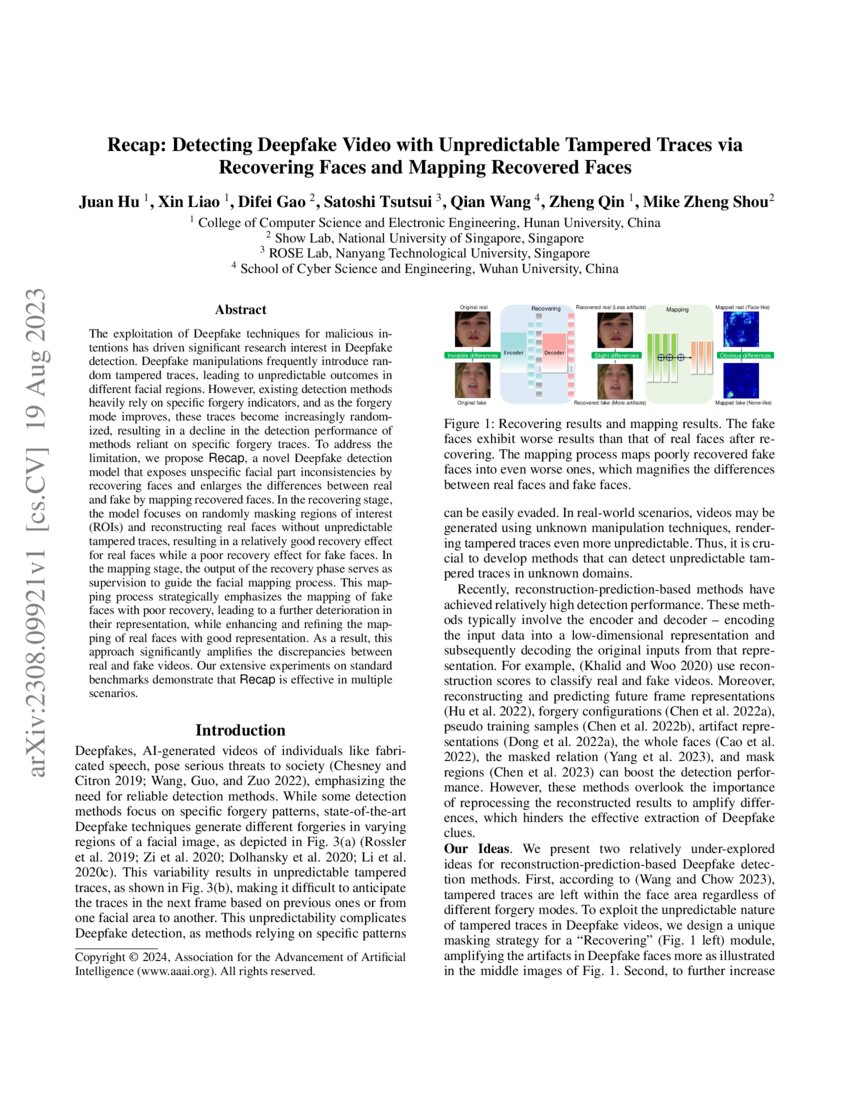 Recap: Detecting Deepfake Video with Unpredictable Tampered Traces via ...