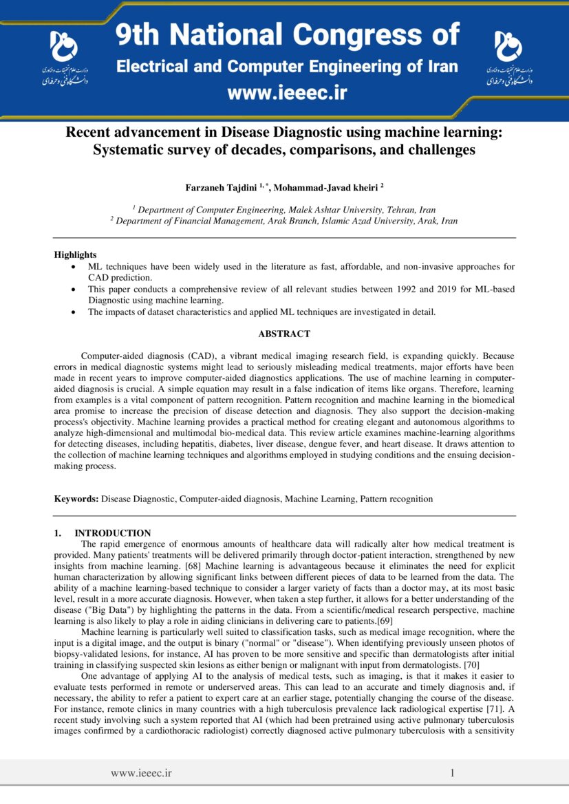 Recent Advancement In Disease Diagnostic Using Machine Learning Systematic Survey Of Decades