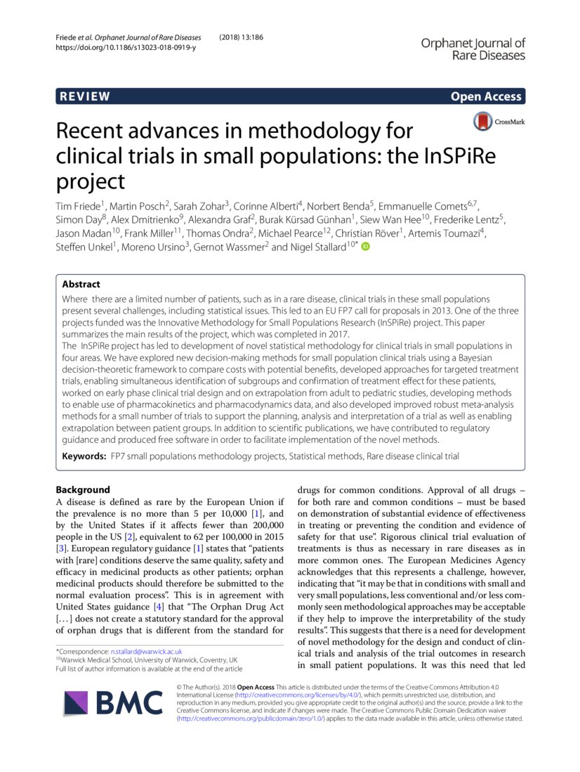 Recent advances in methodology for clinical trials in small populations ...