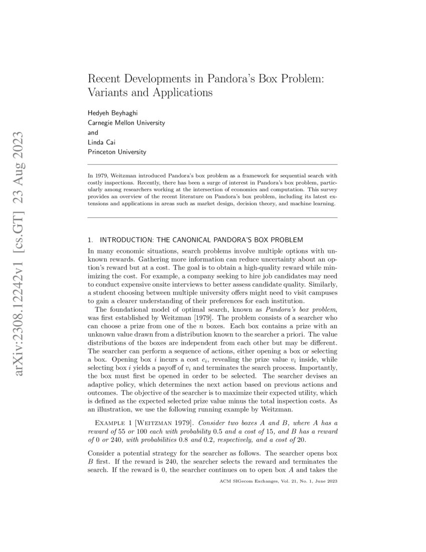 Recent Developments in Pandora's Box Problem: Variants and Applications | DeepAI