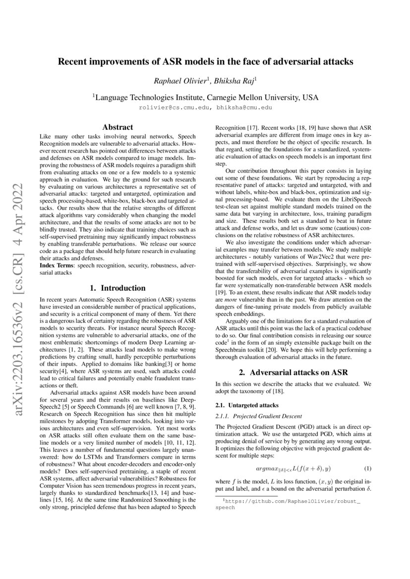Recent improvements of ASR models in the face of adversarial attacks ...