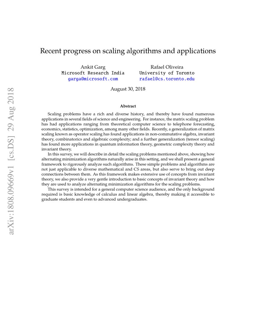 Recent Progress On Scaling Algorithms And Applications Deepai