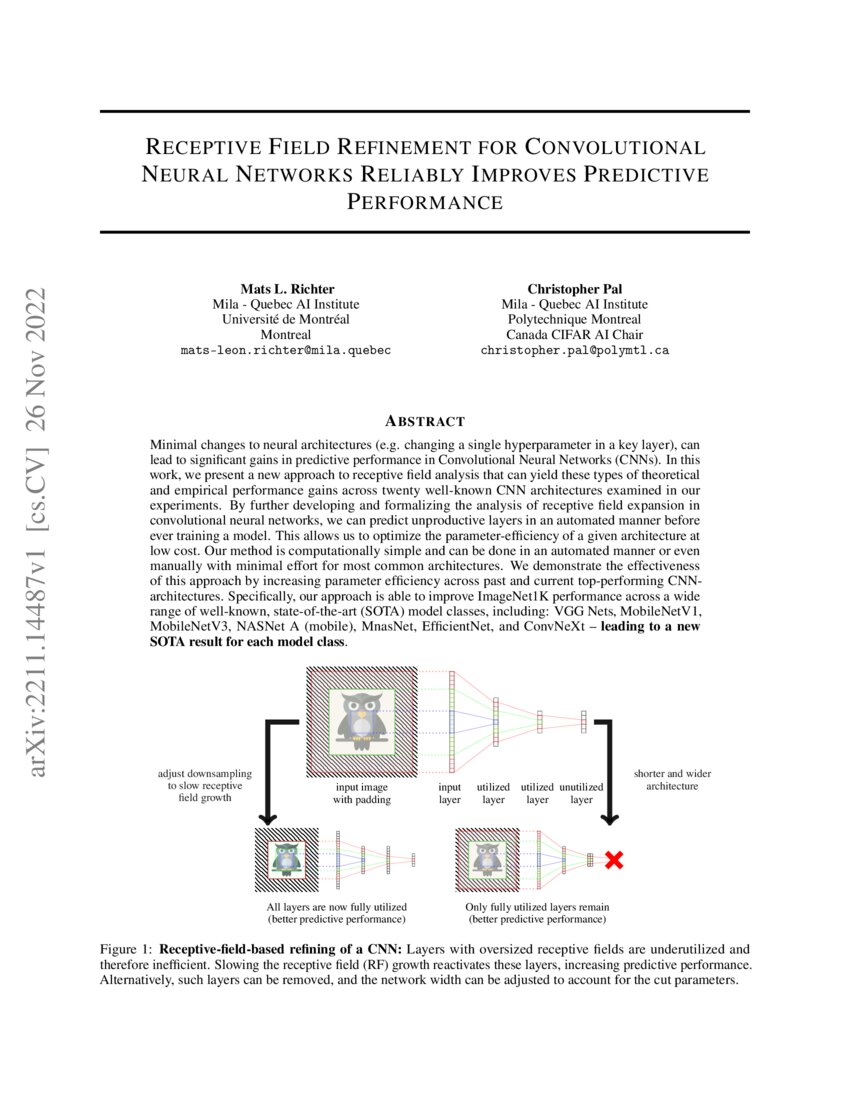 Receptive Field Refinement For Convolutional Neural Networks Reliably Improves Predictive