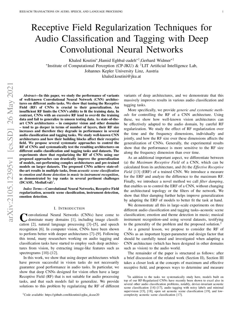 Receptive Field Regularization Techniques for Audio Classification and ... Receptive Field Regularization Techniques for Audio Classification and ...