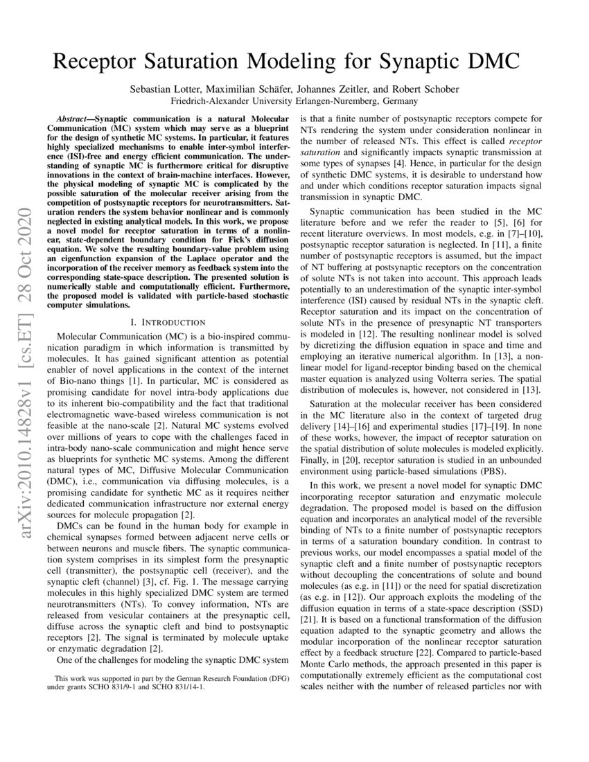 Receptor Saturation Modeling for Synaptic DMC | DeepAI