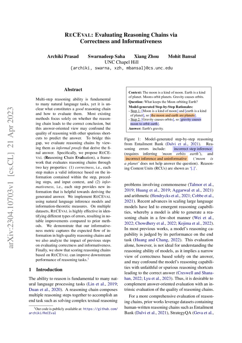 Receval Evaluating Reasoning Chains Via Correctness And Informativeness Deepai
