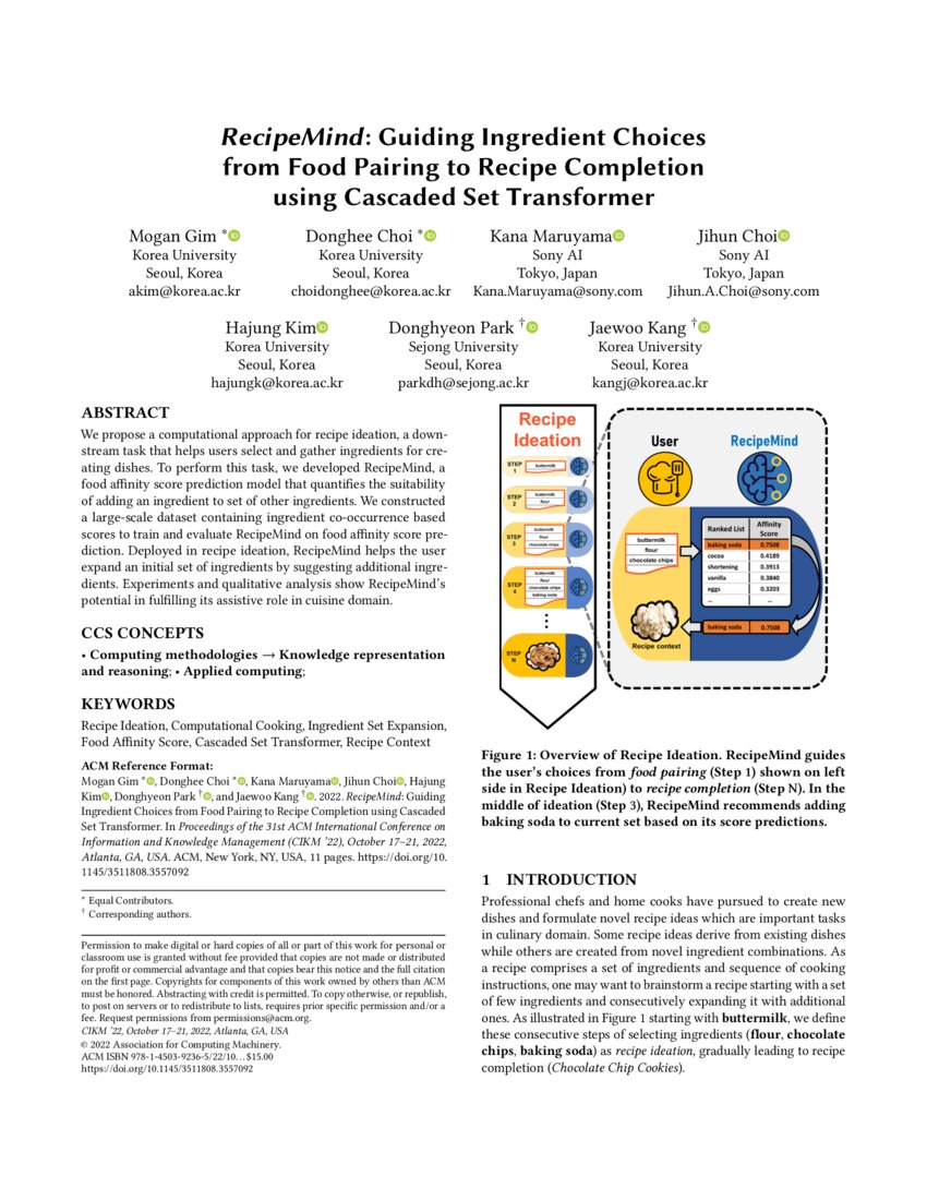 RecipeMind: Guiding Ingredient Choices from Food Pairing to Recipe ...