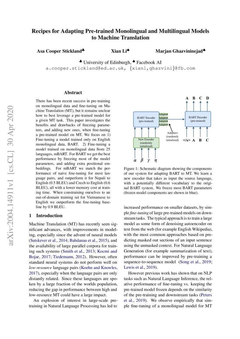 Recipes for Adapting Pre-trained Monolingual and Multilingual Models to Machine Translation | DeepAI