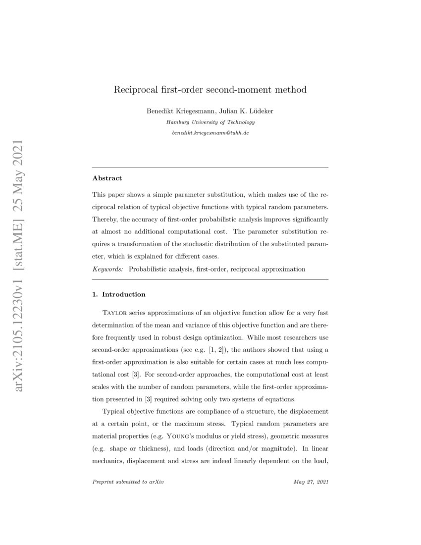 Reciprocal First order Second moment Method DeepAI Reciprocal First order Second moment Method DeepAI