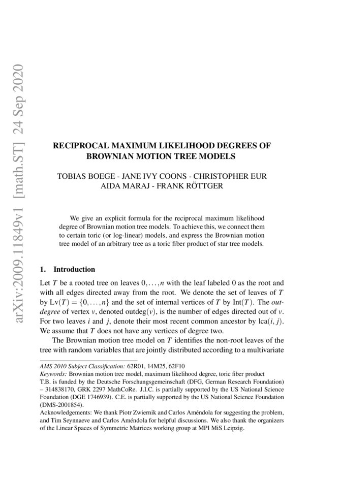 Reciprocal Maximum Likelihood Degrees of Brownian Motion Tree Models ...