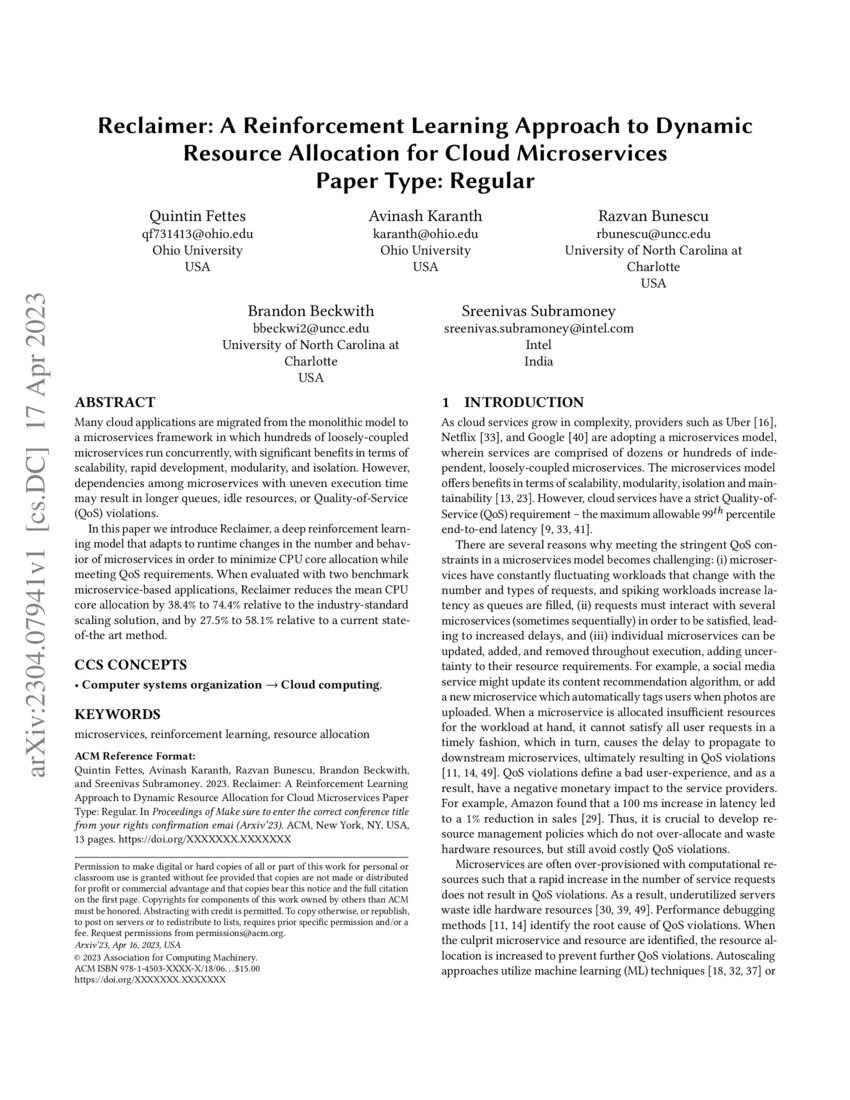 Reclaimer: A Reinforcement Learning Approach to Dynamic Resource ... Reclaimer: A Reinforcement Learning Approach to Dynamic Resource ...