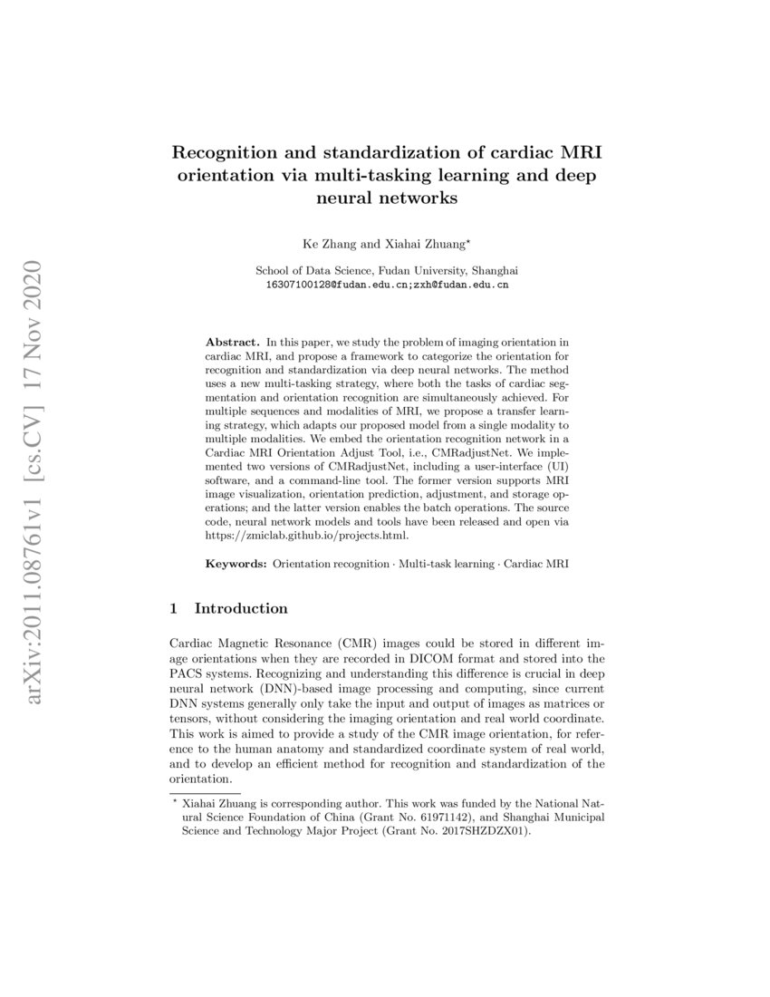 Recognition And Standardization Of Cardiac Mri Orientation Via Multi