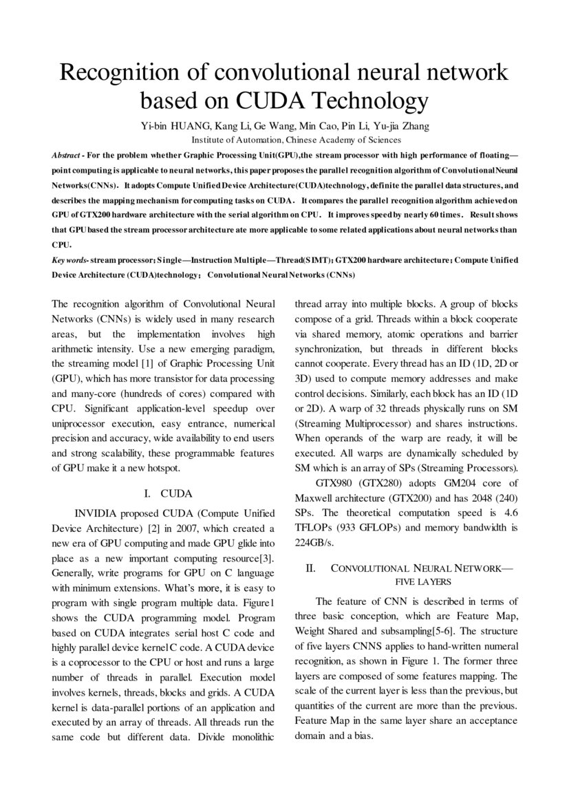 Recognition Of Convolutional Neural Network Based On Cuda Technology 0773
