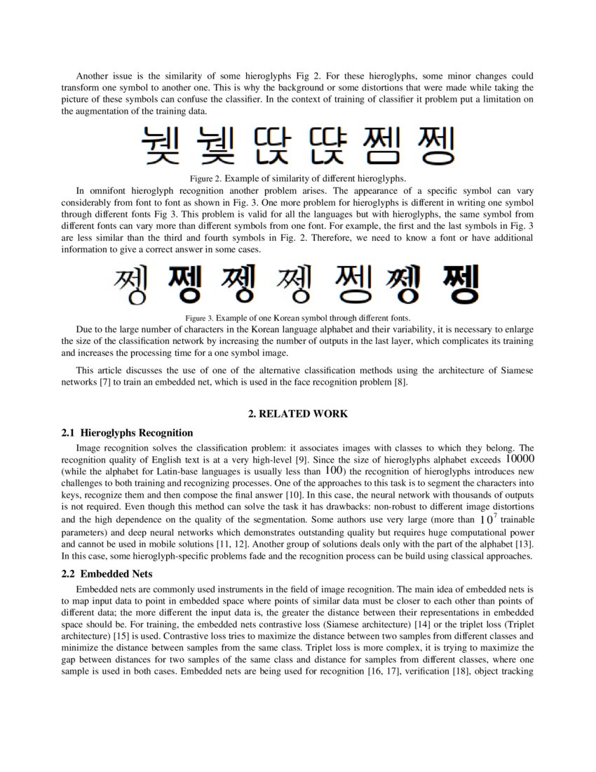 Recognition of Images of Korean Characters Using Embedded Networks | DeepAI