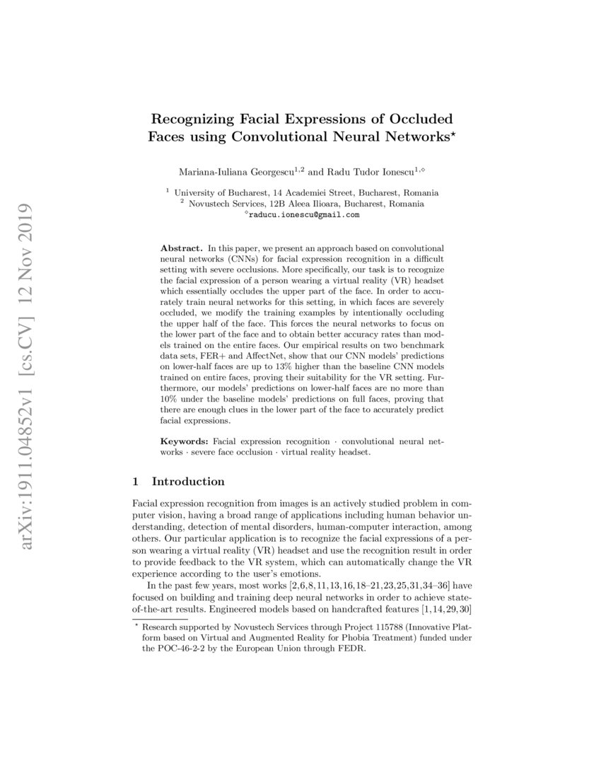 Recognizing Facial Expressions Of Occluded Faces Using Convolutional Neural Networks Deepai