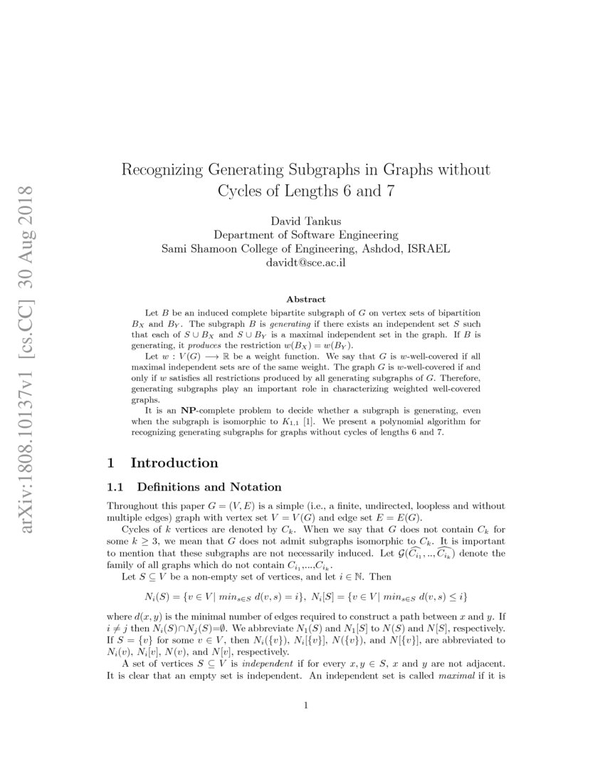 Recognizing Generating Subgraphs in Graphs without Cycles of Lengths 6 ...