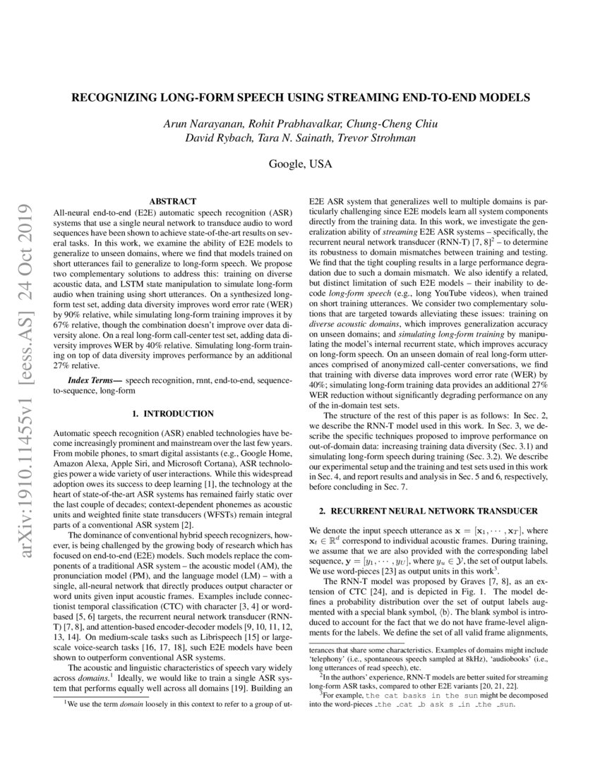 Recognizing long-form speech using streaming end-to-end models | DeepAI