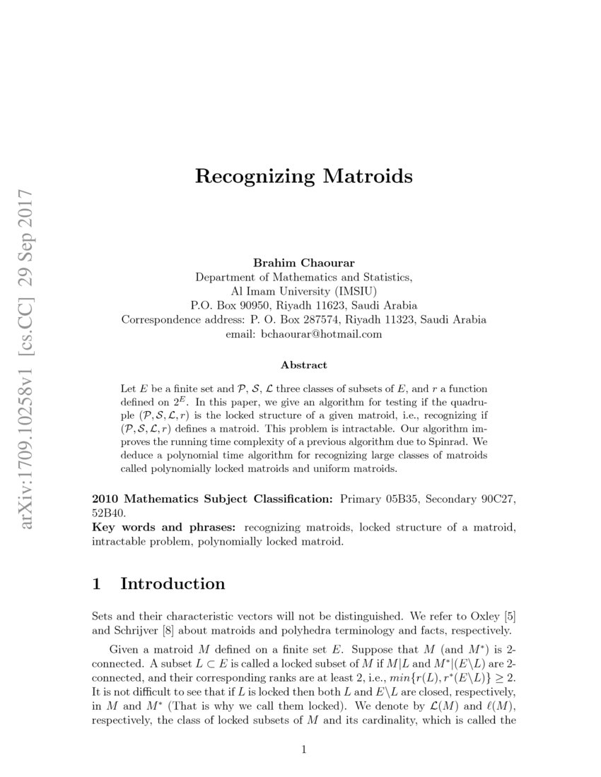 Recognizing Matroids | DeepAI