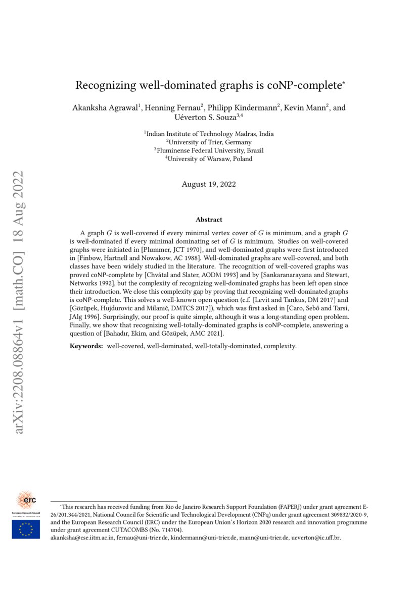 Recognizing well-dominated graphs is coNP-complete | DeepAI