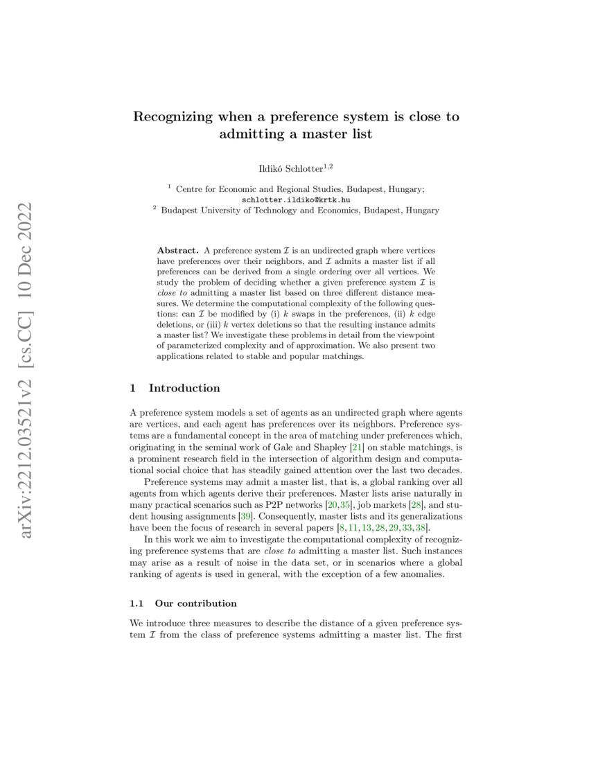 Recognizing when a preference system is close to admitting a master ...