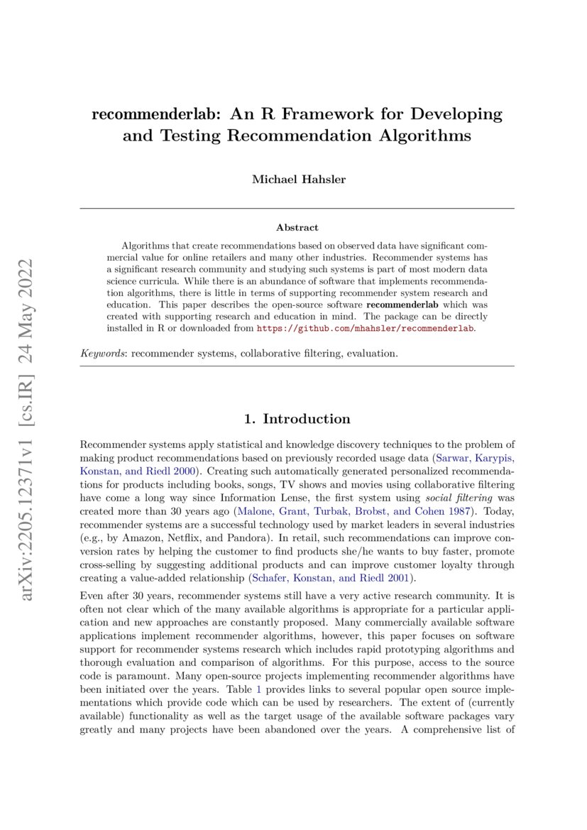 Recommenderlab An R Framework For Developing And Testing Recommendation Algorithms Deepai 8951