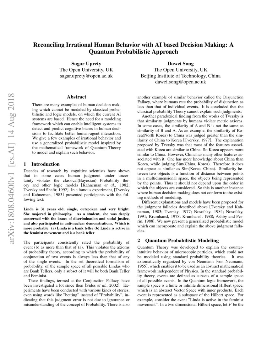 Reconciling Irrational Human Behavior with AI based Decision Making: A ...