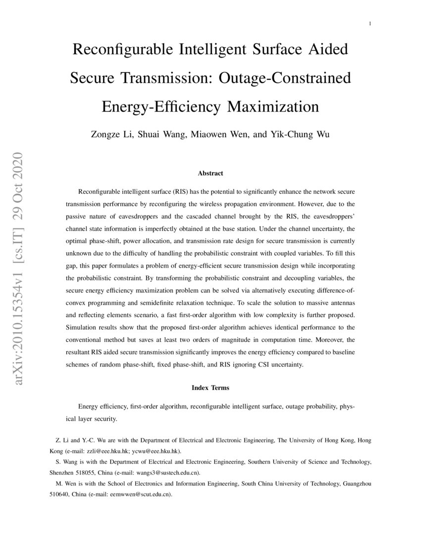 Reconfigurable Intelligent Surface Aided Secure Transmission: Outage-Constrained Energy ...