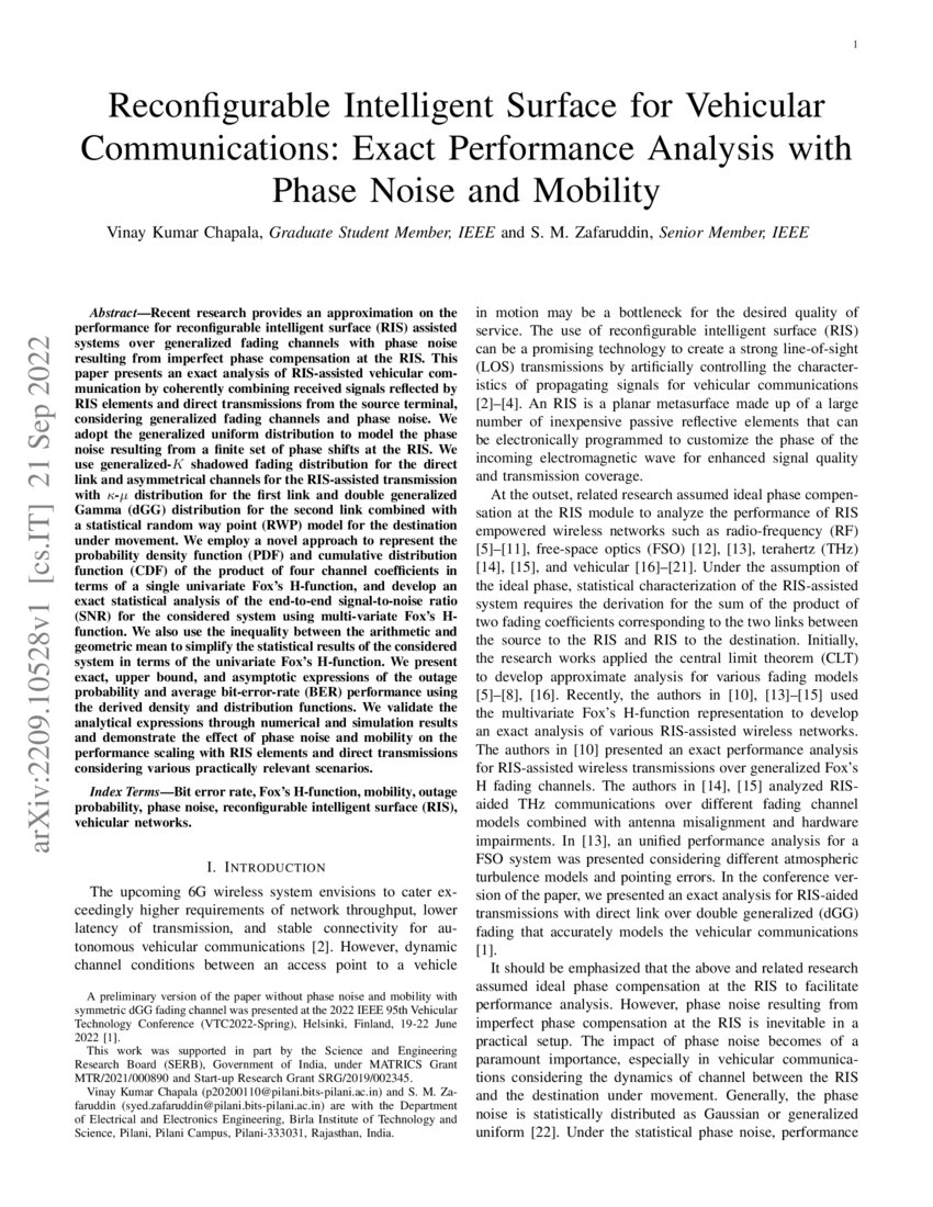 Reconfigurable Intelligent Surface For Vehicular Communications Exact