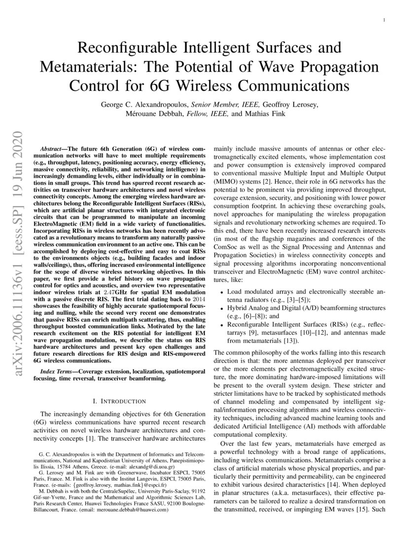 Reconfigurable Intelligent Surfaces And Metamaterials The Potential Of Wave Propagation Control