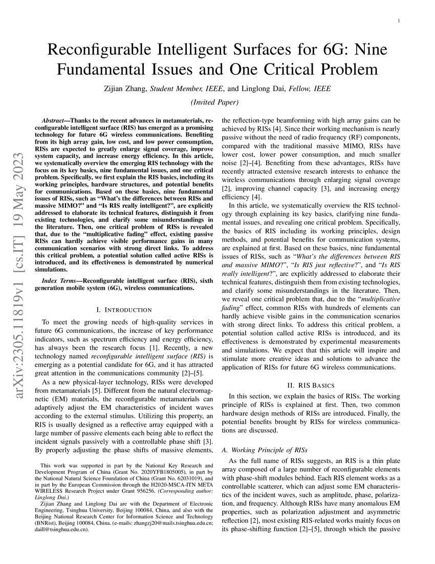 Reconfigurable Intelligent Surfaces For 6g Nine Fundamental Issues And One Critical Problem