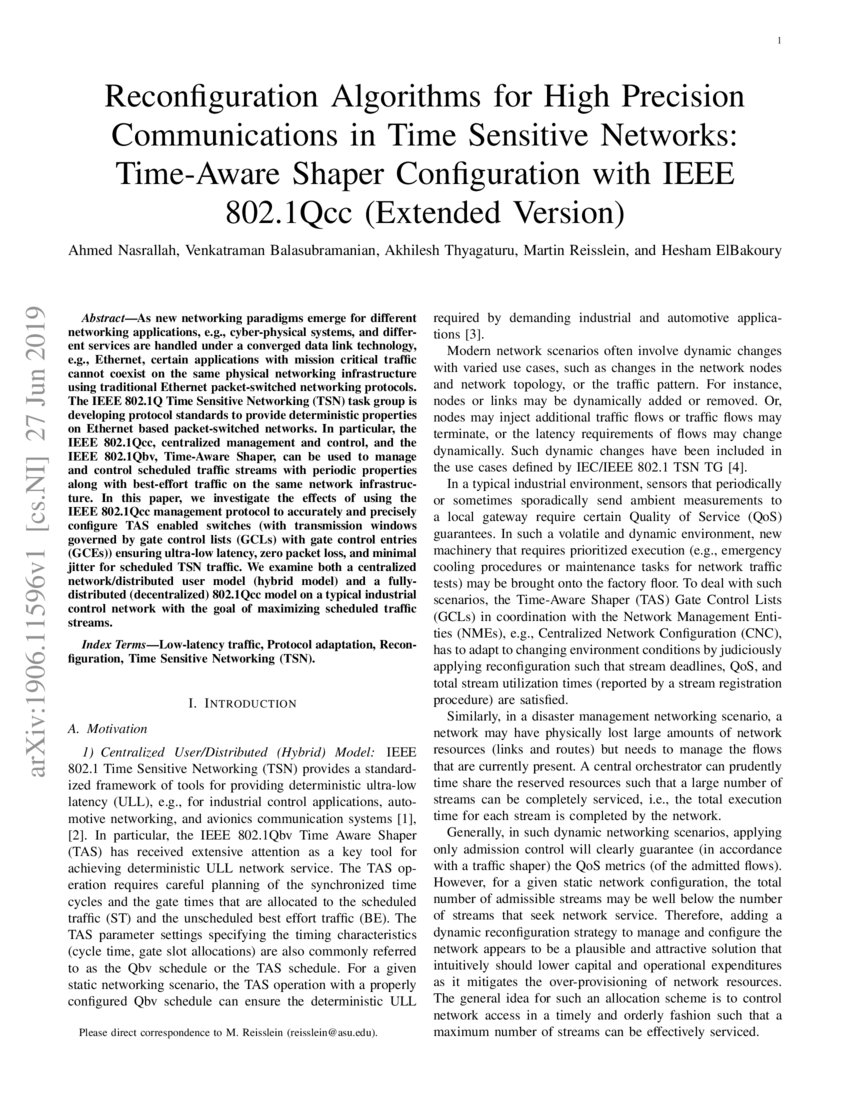 Reconfiguration Algorithms For High Precision Communications In Time Sensitive Networks Time