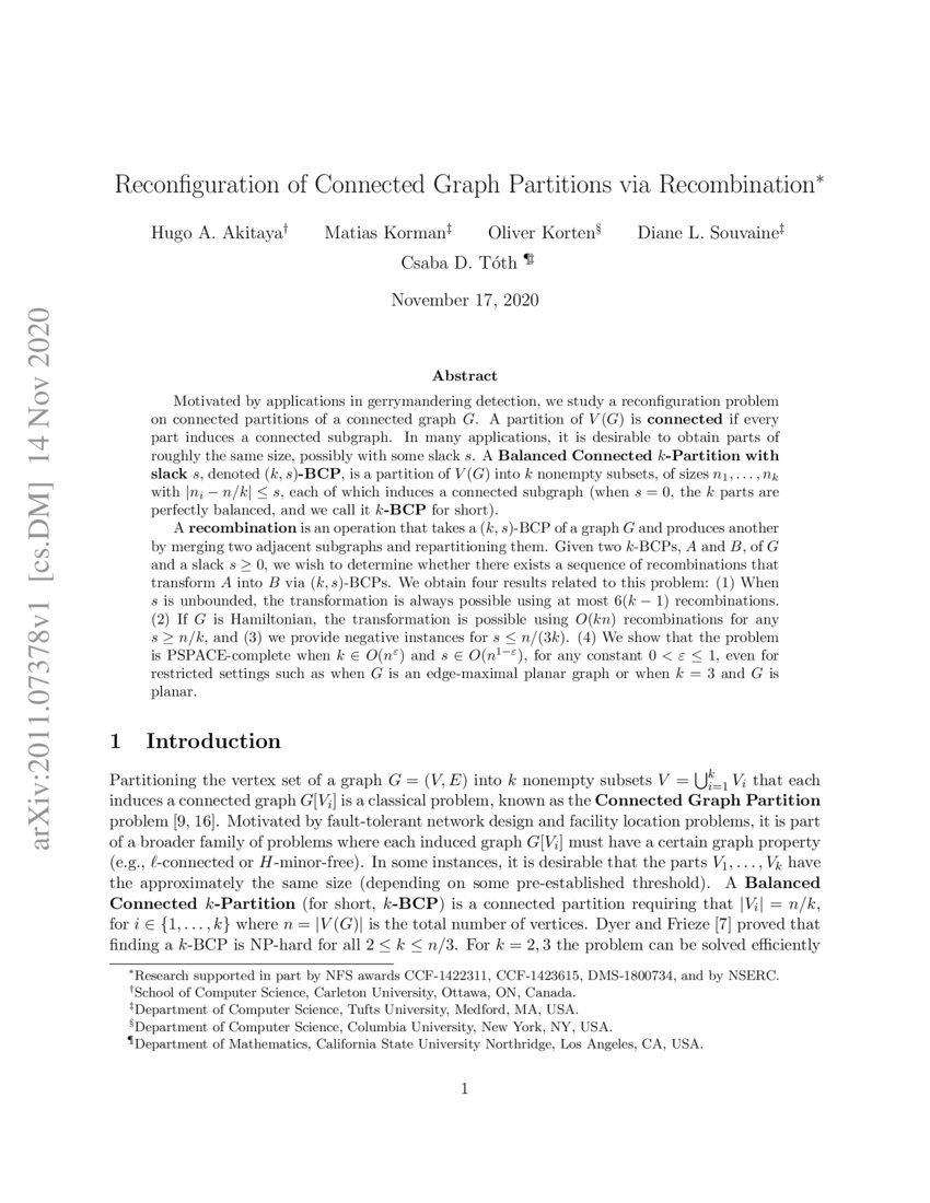 Reconfiguration Of Connected Graph Partitions Via Recombination Deepai