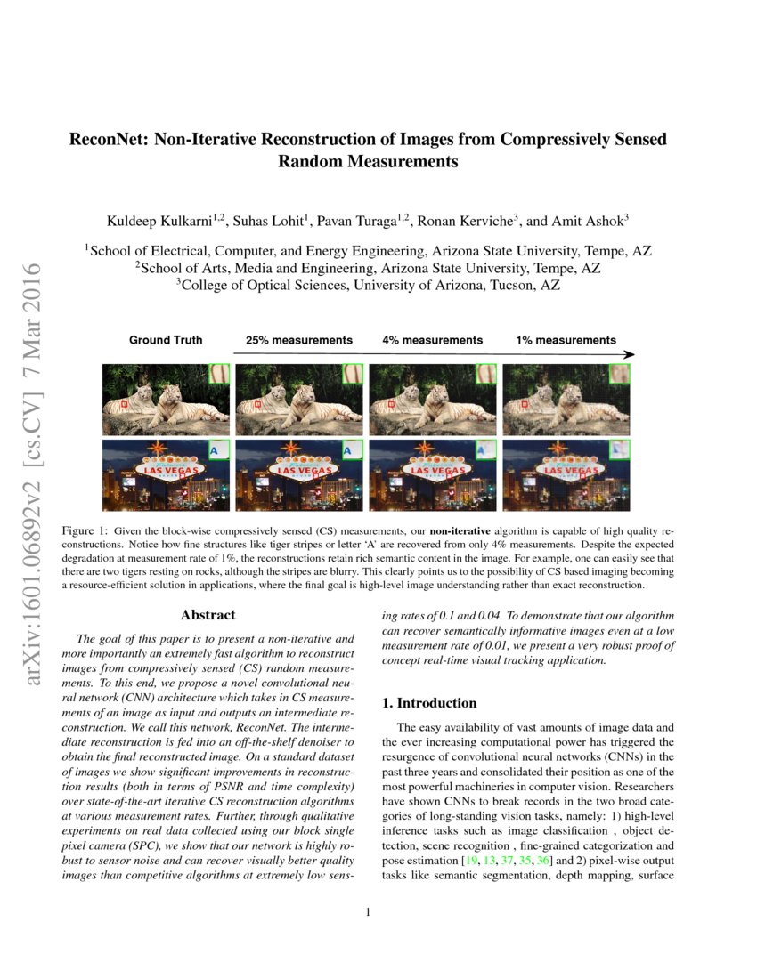 Reconnet Non Iterative Reconstruction Of Images From Compressively