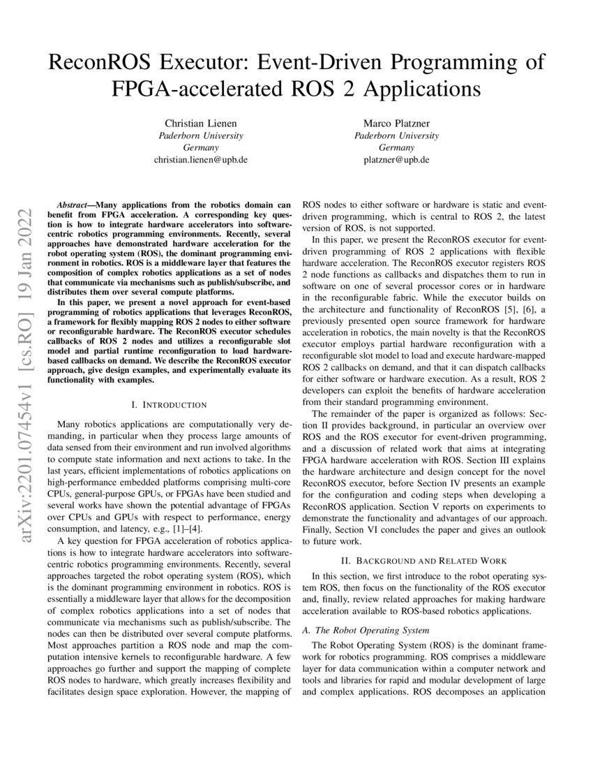 Reconros Executor Event Driven Programming Of Fpga Accelerated Ros 2 Applications Deepai