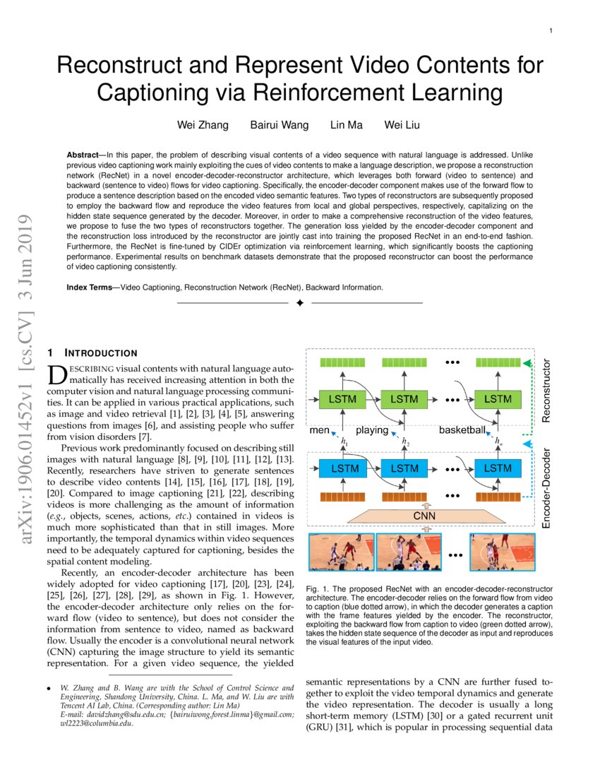 Reconstruct and Represent Video Contents for Captioning via ...
