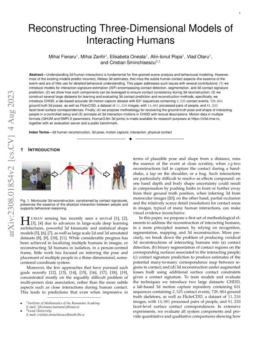 Reconstructing Three-Dimensional Models of Interacting Humans | DeepAI
