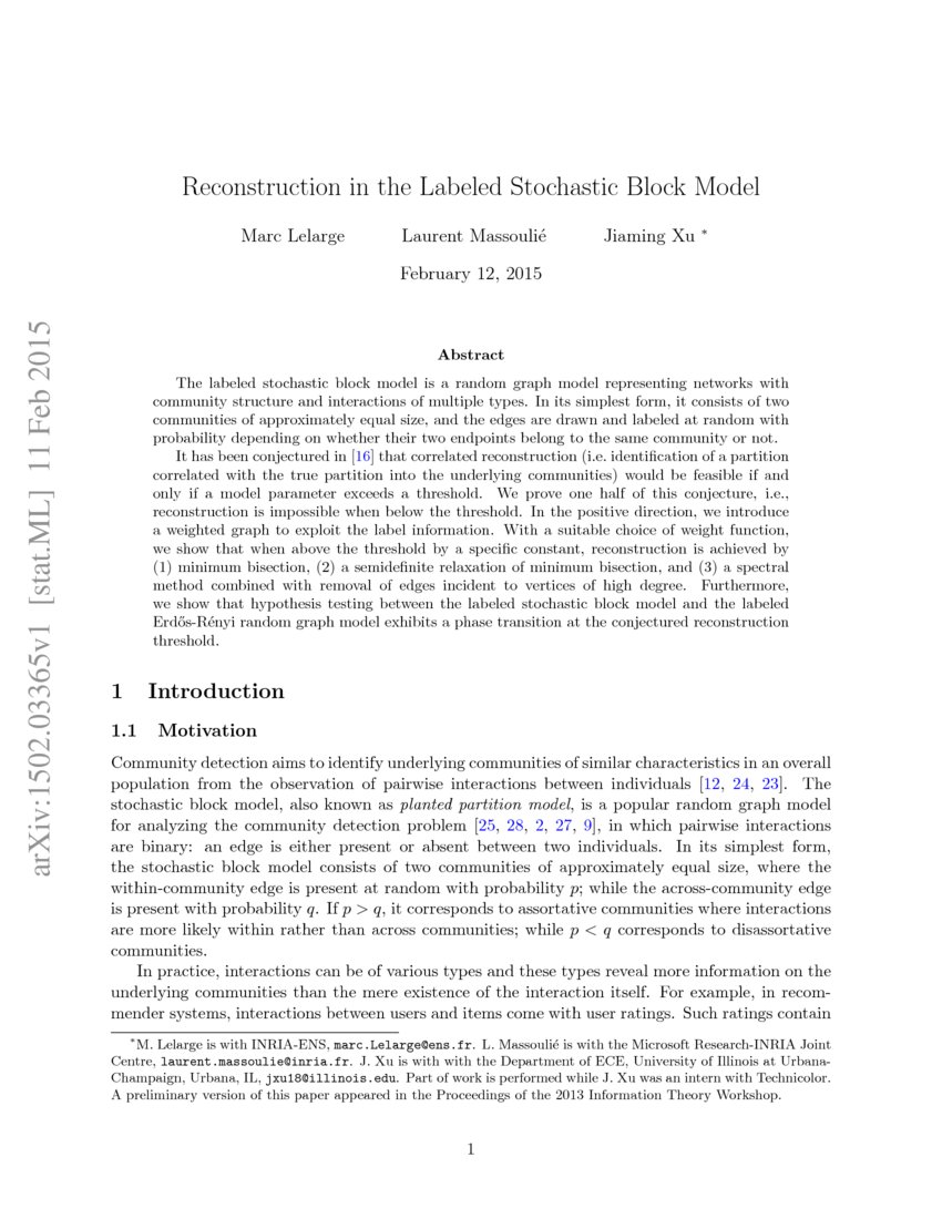 Reconstruction in the Labeled Stochastic Block Model | DeepAI