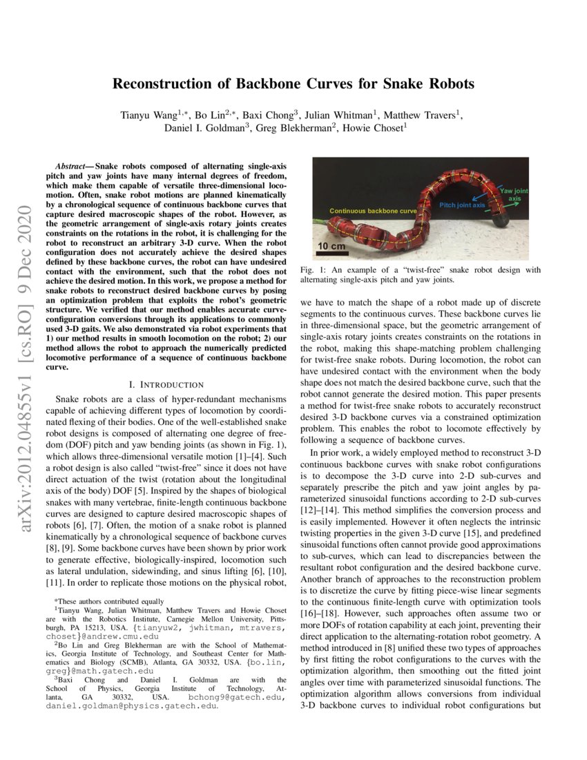 Reconstruction of Backbone Curves for Snake Robots | DeepAI