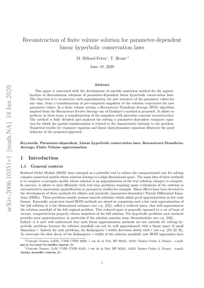Reconstruction of finite volume solution for parameter-dependent linear ...